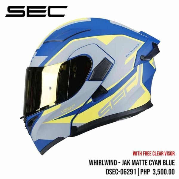 SEC Helmet Modular Whirlwind Jak Cyan Blue – Leks Motogears