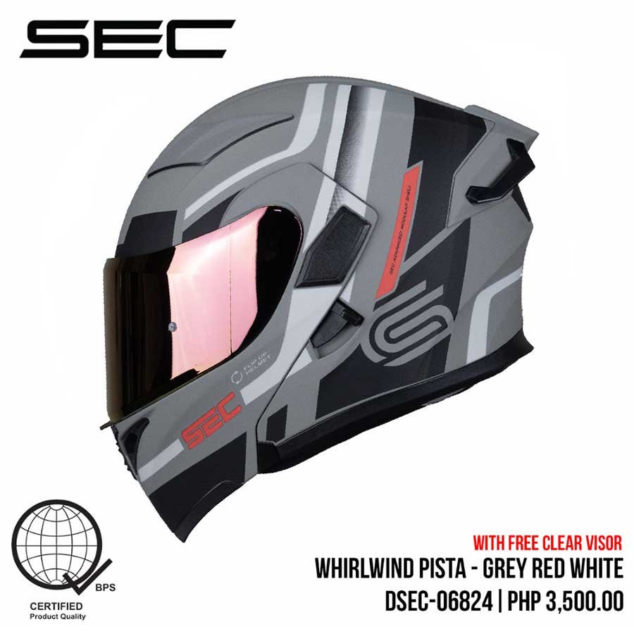 SEC Helmet Modular Whirlwind Pista Matte Grey Red White – Leks Motogears