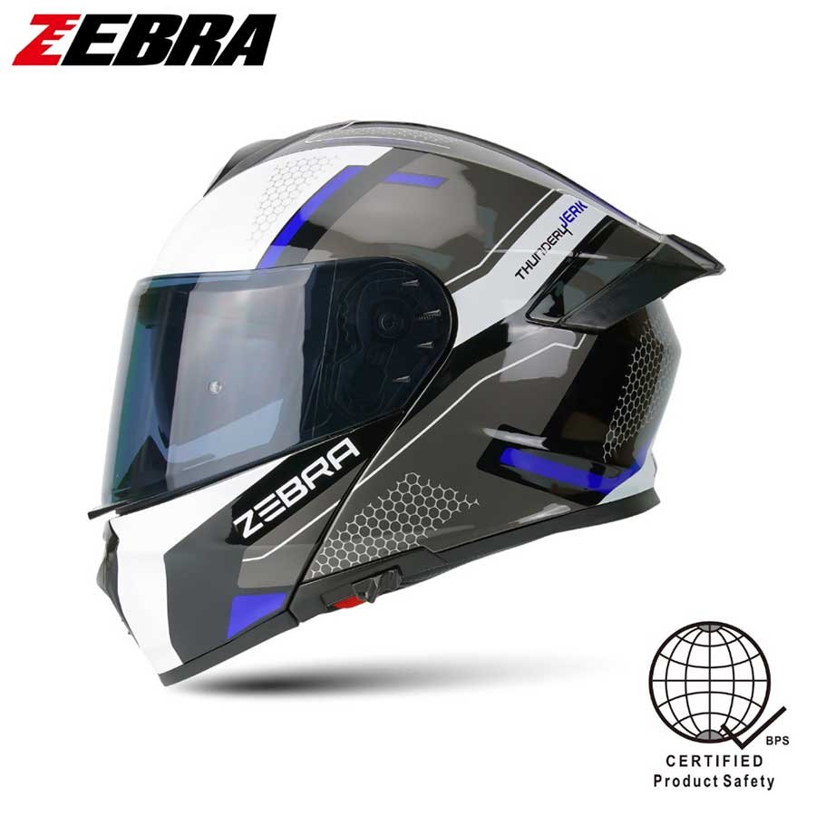 Zebra Helmet Modular A113 Ritzy Honeycomb Black White Blue – Leks Motogears