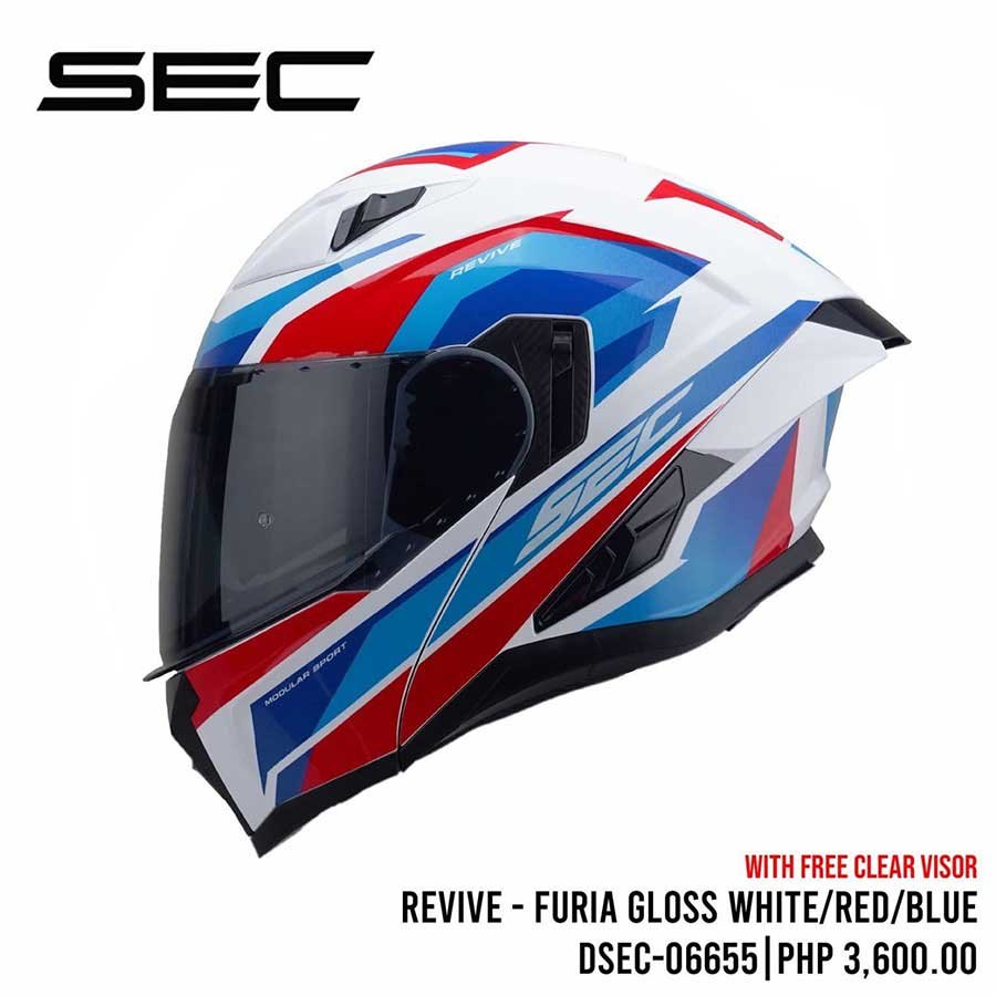 SEC Helmet Full Face Revive Furia Gloss White Red Blue – Leks Motogears